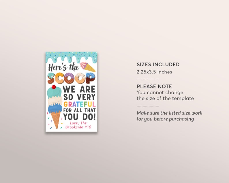 Ice Cream Thank You Gift Tags Editable Template, Here's the Scoop ...