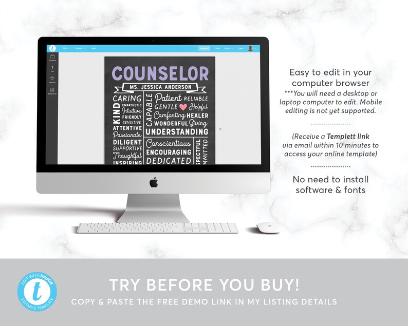 Editable Counselor Chalkboard Gift Print Template - Etsy