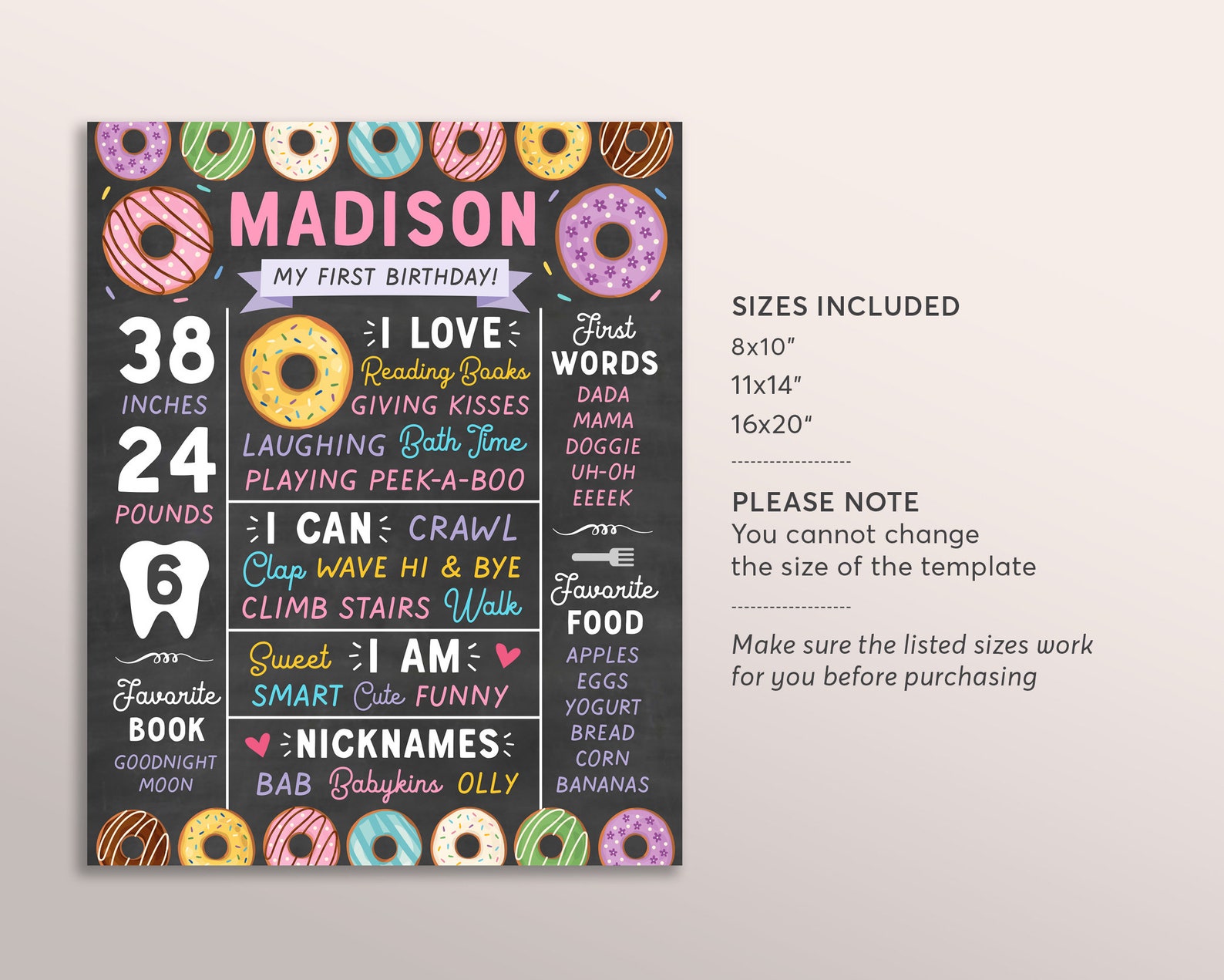 Editable Donut First Birthday Sign Template, Donut 1st Birthday Poster ...