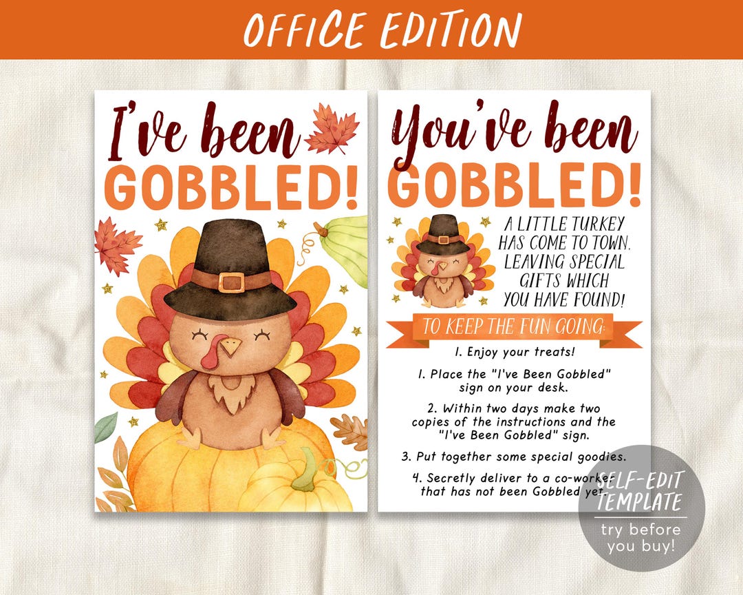 I've Been Gobbled Coworker Game Editable Template, You've Been Gobbled ...