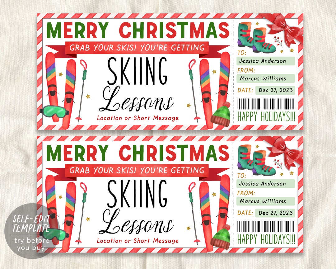 Skiing Lessons Voucher Gift Voucher Editable Template, Surprise ...