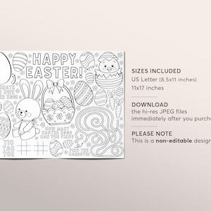 Easter Spring Birthday Party Coloring Placemat for Kids Instant ...