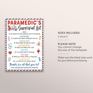 Paramedic Survival Kit Gift Tags Editable Template, First Responder ...