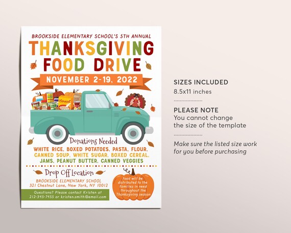 Editable Fall Food Drive Flyer Printable Pta Pto Flyer