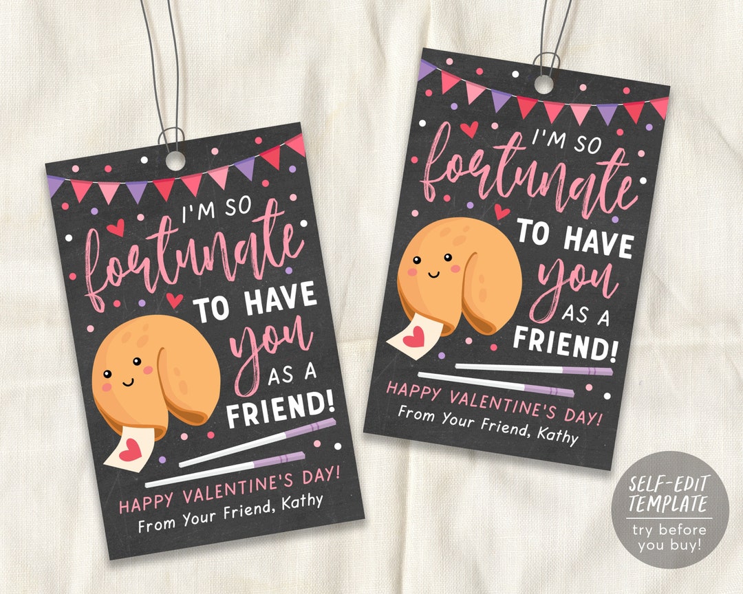Fortune Cookie Valentine's Day Gift Tags Editable Template, Fortunate ...