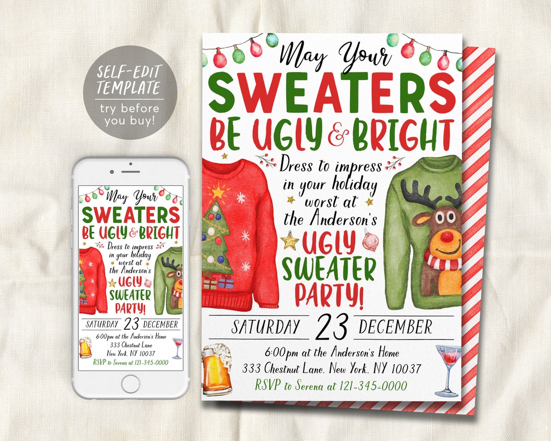 Ugly Sweater Christmas Party Invitation Editable Template, May Your ...
