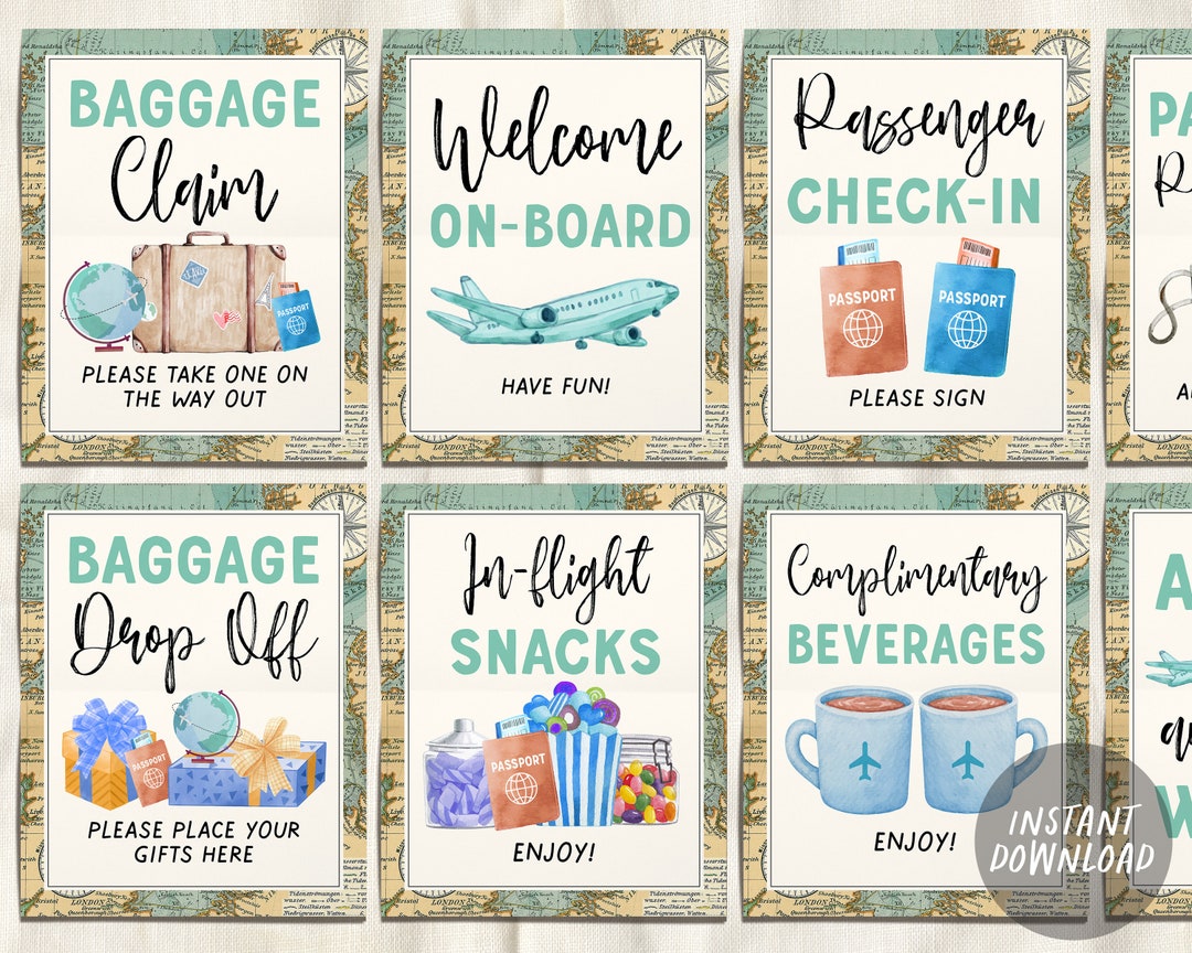 Airplane Travel Signs BUNDLE for Wedding Baby Shower Birthday, Airline ...