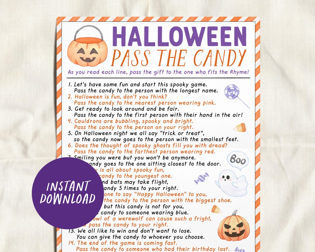 Halloween Pass the Candy Game, Pass the Prize Game, Kids Teens Adults ...