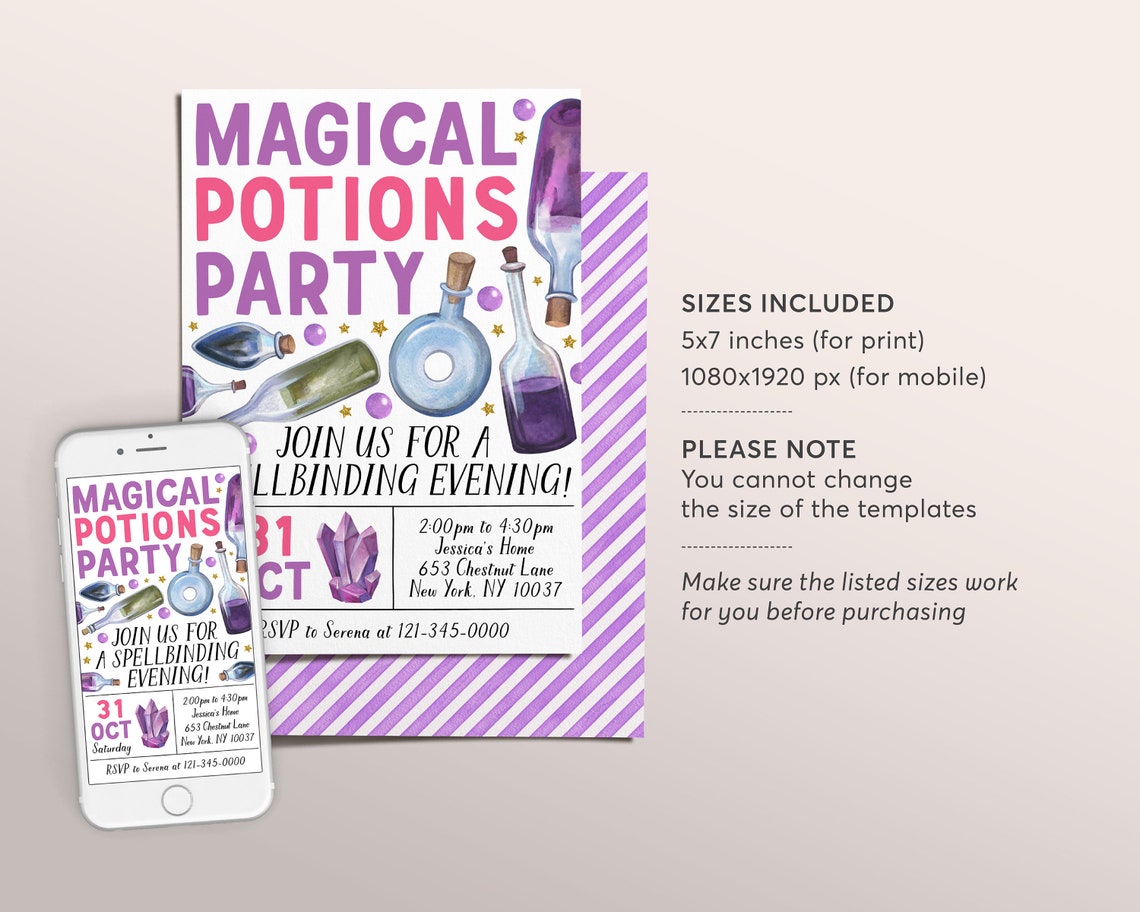 Magic Potion Party Invitation Editable Template, Magical Potions ...