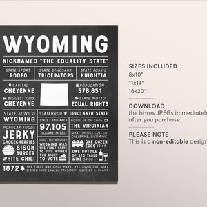 Wyoming State Wall Art Sign Poster Infographic, Chalkboard Wyoming Map ...