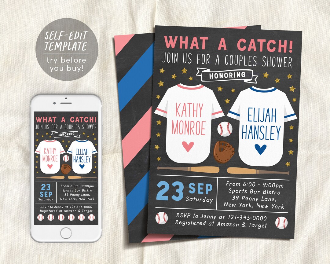 Baseball Couples Shower Invite Editable Template, Baseball Theme ...