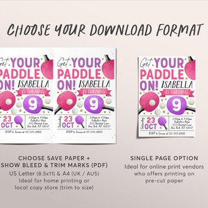 Ping Pong Birthday Invitation Editable Template, Girl Table Tennis ...