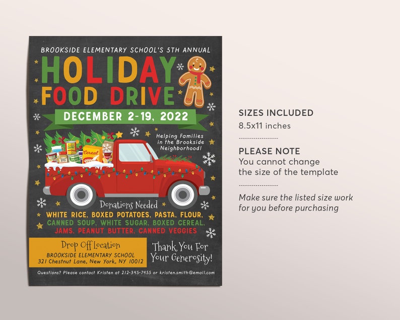 Holiday Food Drive Flyer Invitation Editable Template - Etsy