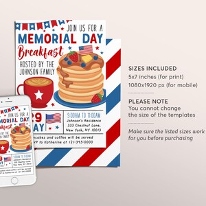Memorial Day Breakfast Invitation Editable Template, Patriotic Memorial ...