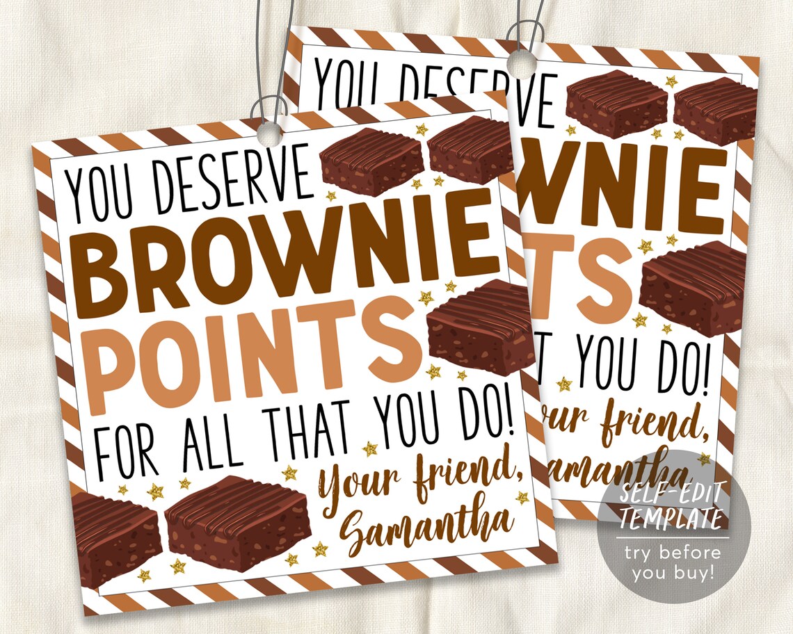 Brownie Favor Tags Editable Template, You Deserve Brownie Points ...