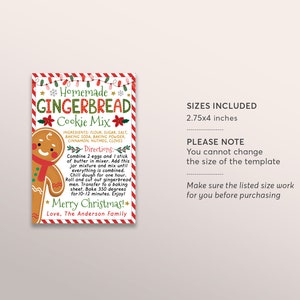Gingerbread Recipe Christmas Gift Tag Editable Template, Holiday Cookie ...