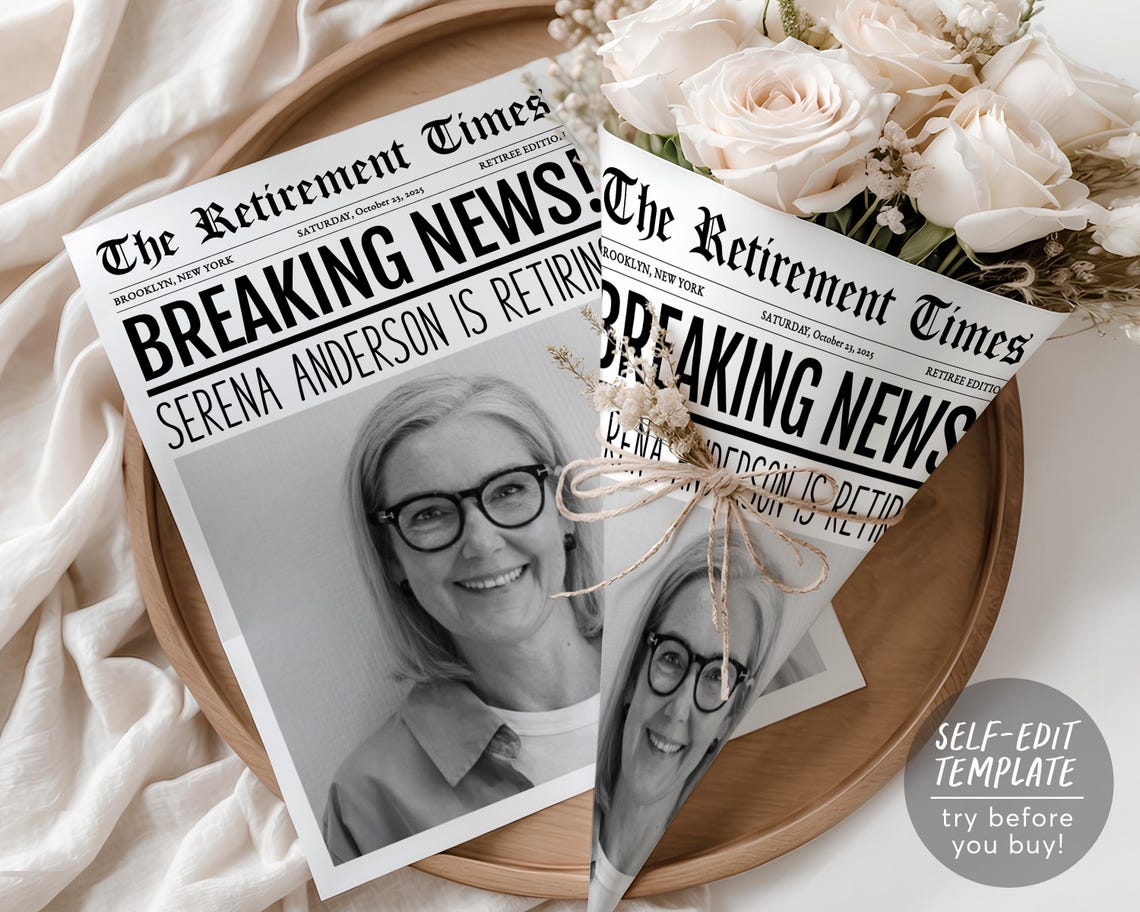 Retirement Newspaper Editable Template, Retirement Party Newspaper ...