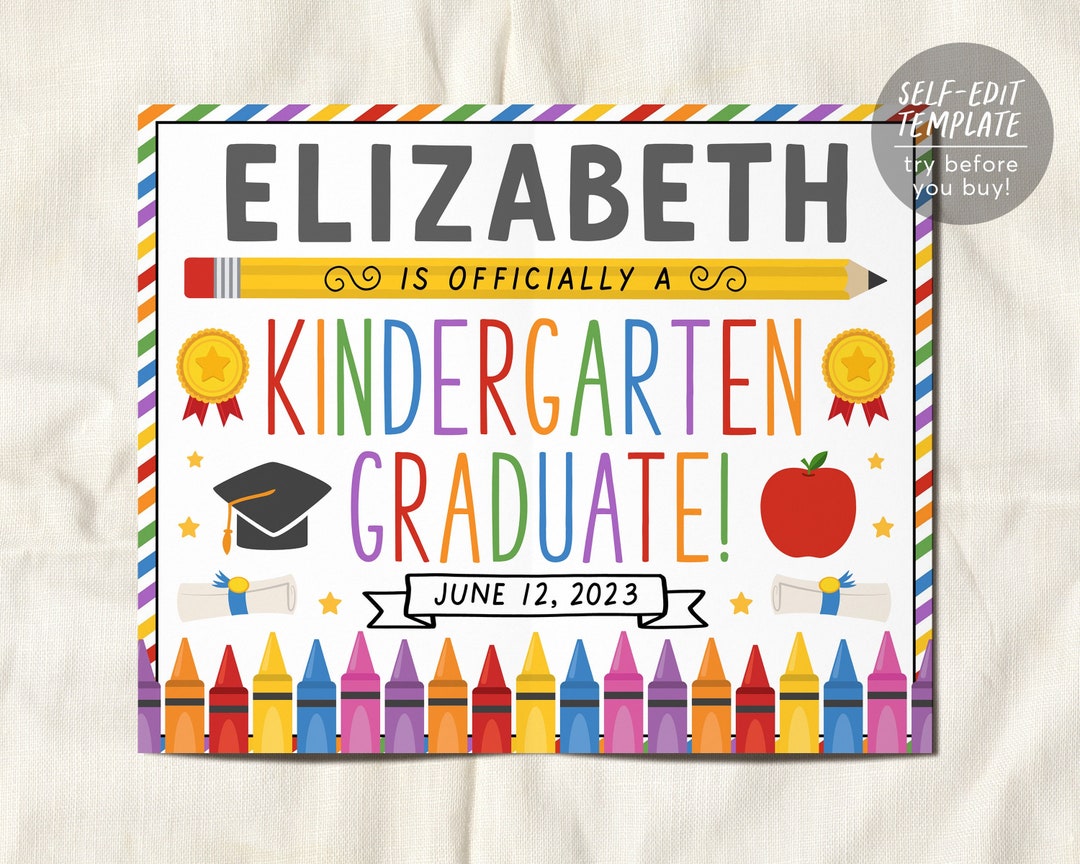 Kindergarten Graduation Sign Editable Template, Pre K Graduation Poster ...