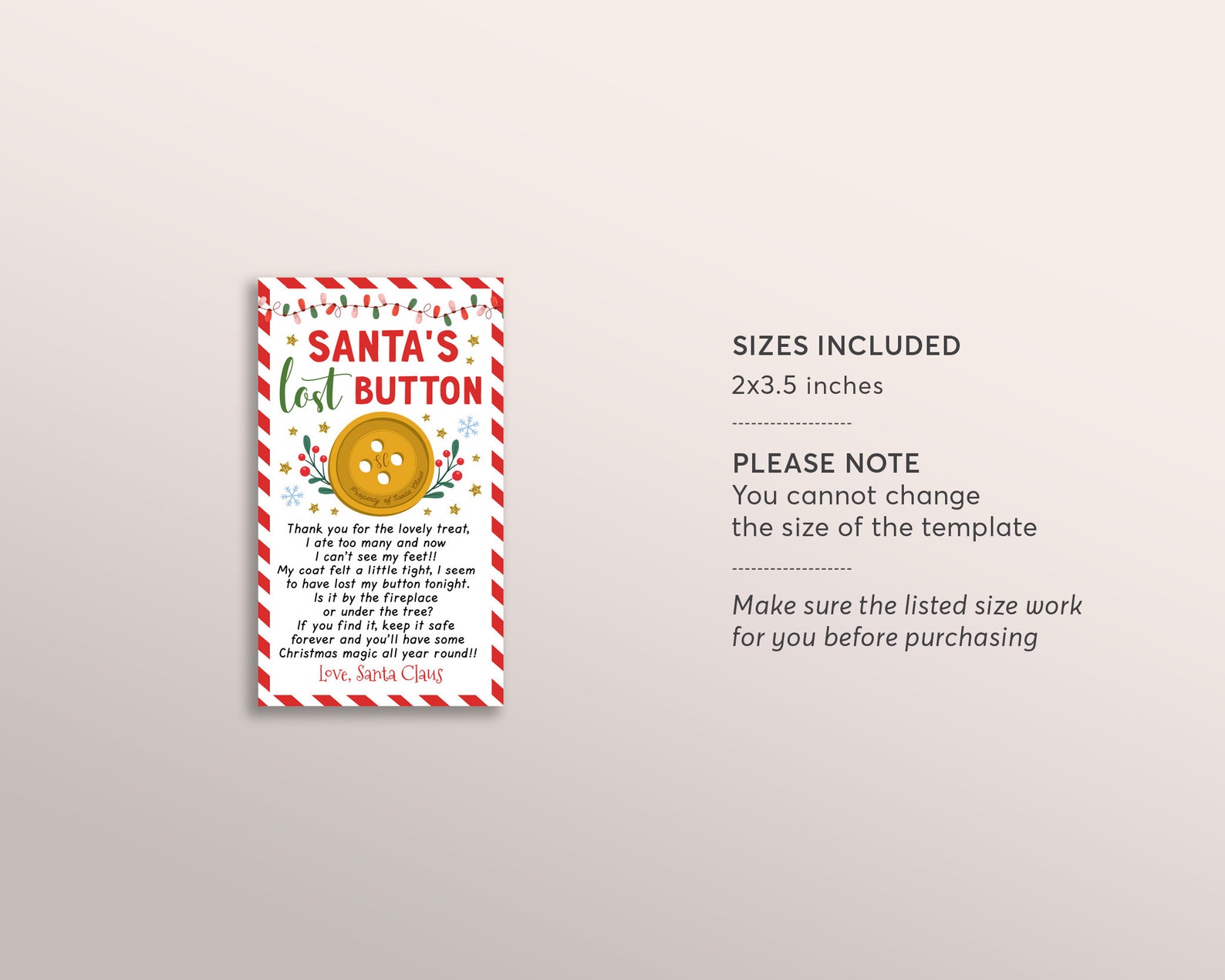 Santa's Lost Button Tag Editable Template Christmas Lost - Etsy