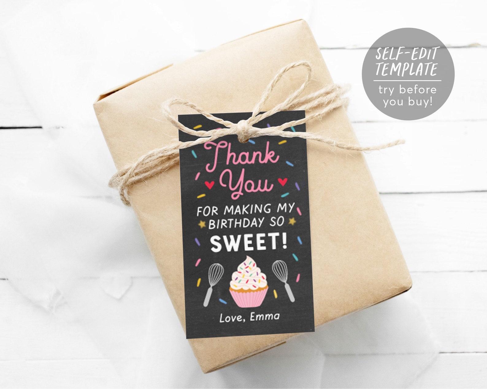 Editable Cupcake Favor Tag Template, Baking Birthday Thank You Tags ...