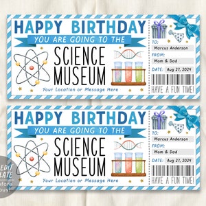 Science Museum Ticket Editable Template, Birthday Surprise Museum ...