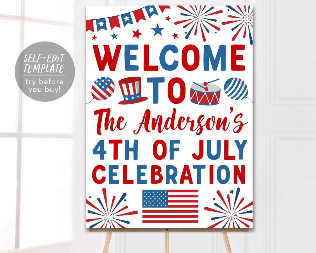4th of July Celebration Welcome Sign Editable Template, Fourth of July ...