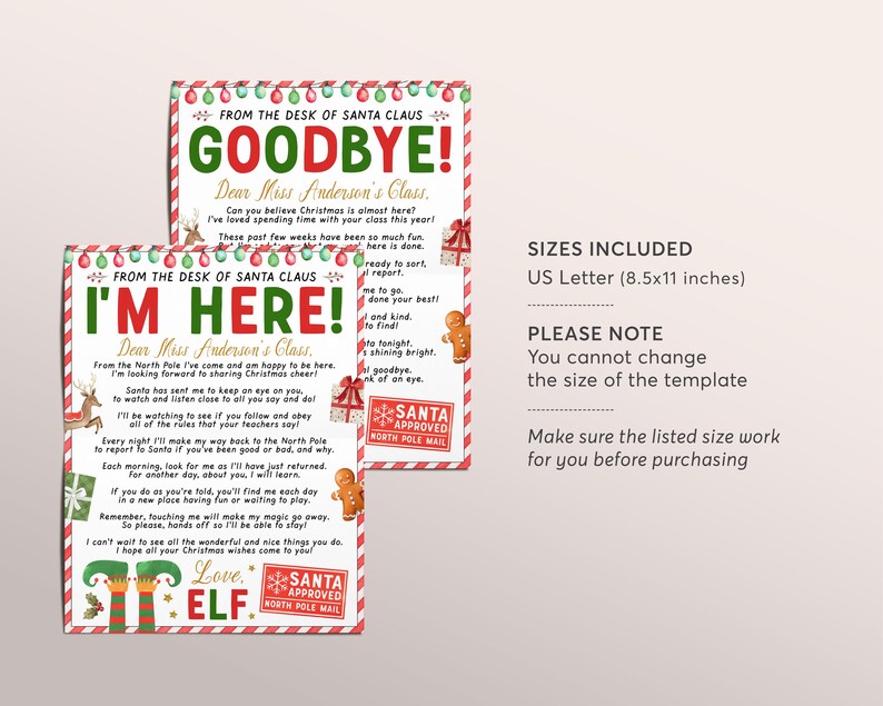 Elf Letter for Classroom Editable Template, Elf Arrival and Goodbye ...