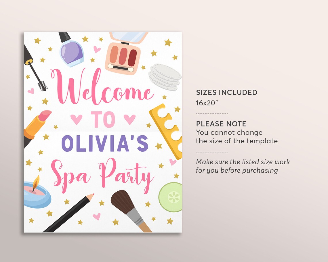 Editable Spa Party Birthday Welcome Sign Template, Pamper Party Poster ...