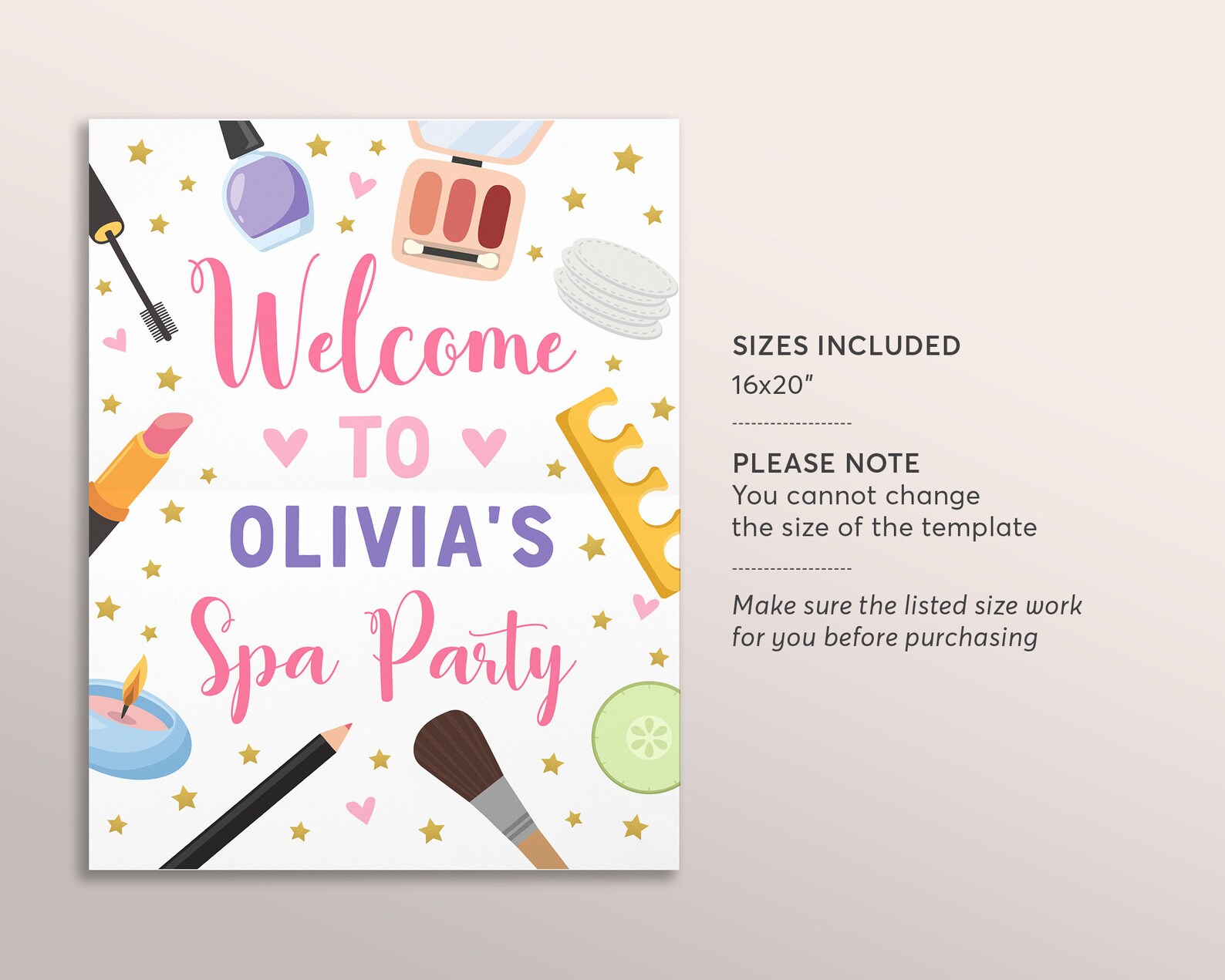 Editable Spa Party Birthday Welcome Sign Template, Pamper Party Poster ...