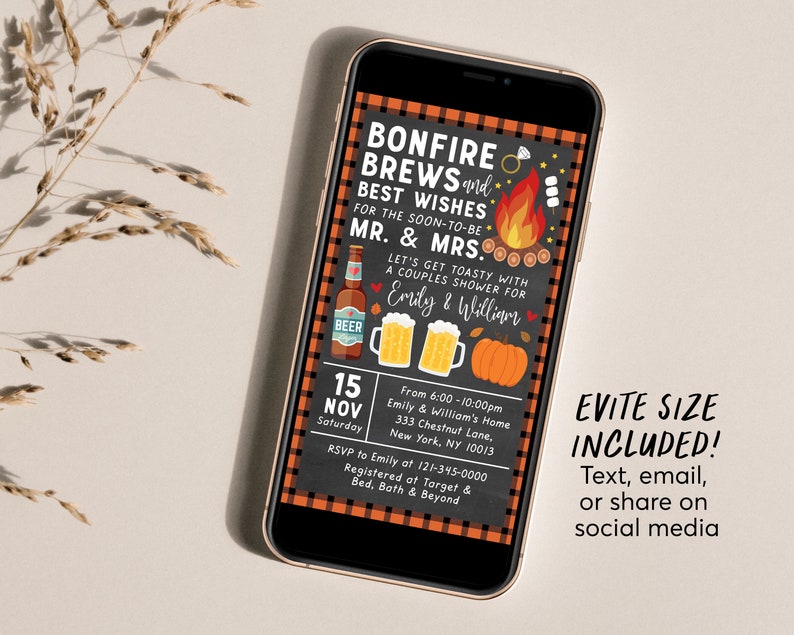 Fall Bonfire Brews Couples Shower Invitation Editable - Etsy