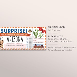 Arizona Trip Ticket Boarding Pass Editable Template, Surprise Travel ...