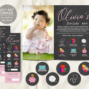 Korean Doljabi Chalkboard, Editable Girl Doljabi Board Sign Template ...