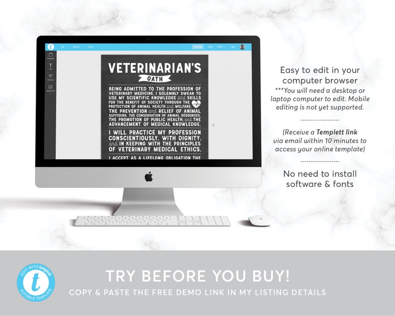 Editable Veterinarian's Oath Chalkboard Gift Print - Etsy