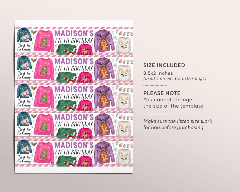 Ugly Sweater Water Bottle Labels Editable Template, Girl Holiday Ugly ...