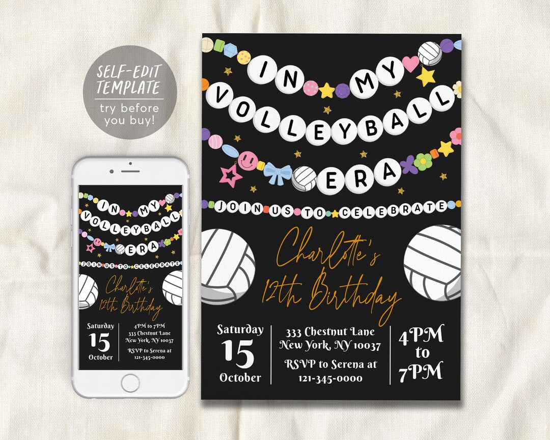 Volleyball Birthday Invitation Editable Template, Volleyball Friendship ...