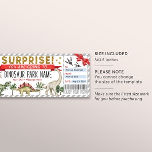 Dinosaur Park Ticket Editable Template, Surprise Dinosaur Museum ...