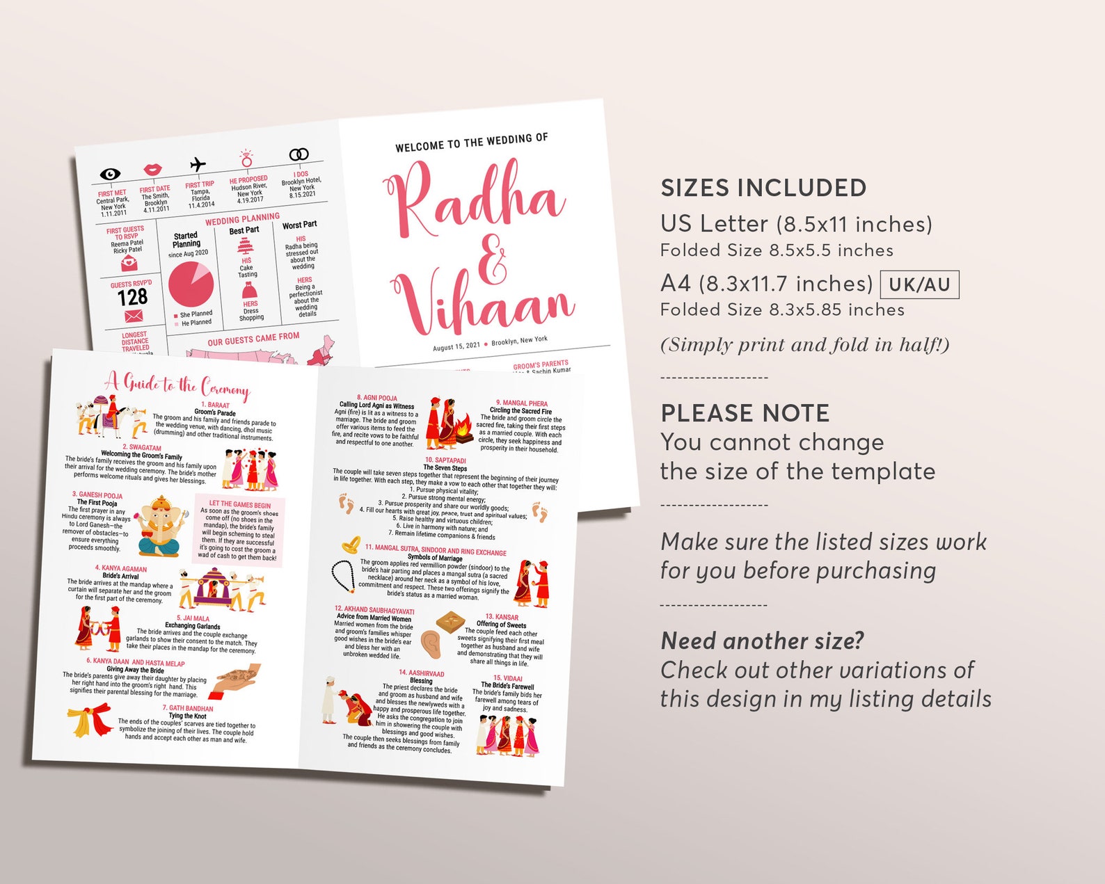 Indian Wedding Program Template, Hindu Reception Ceremony Infographic ...