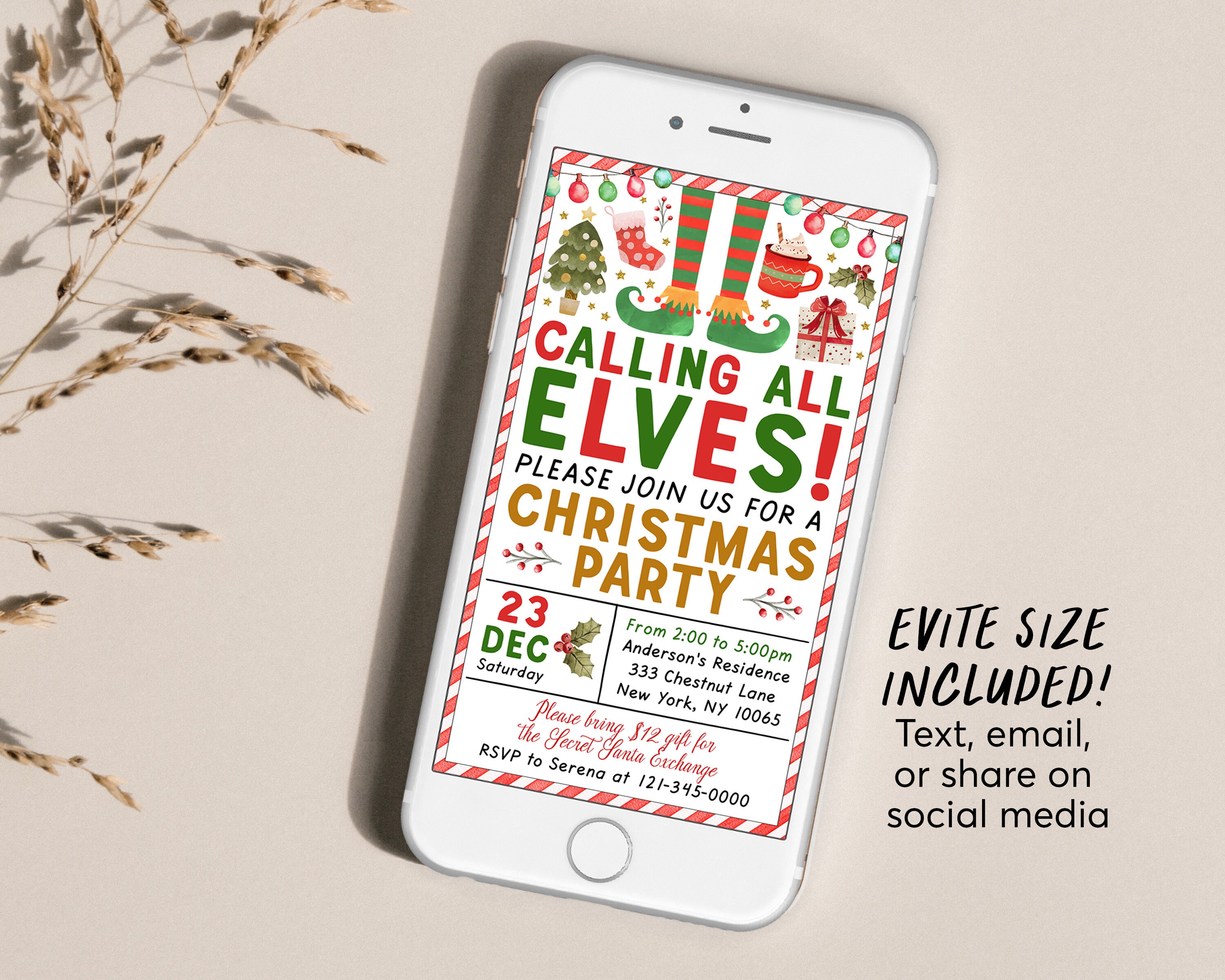 Calling All Elves Party Invitation Editable Template, Elf Christmas ...
