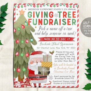 Christmas Giving Tree Fundraiser Flyer Editable Template, Holiday ...