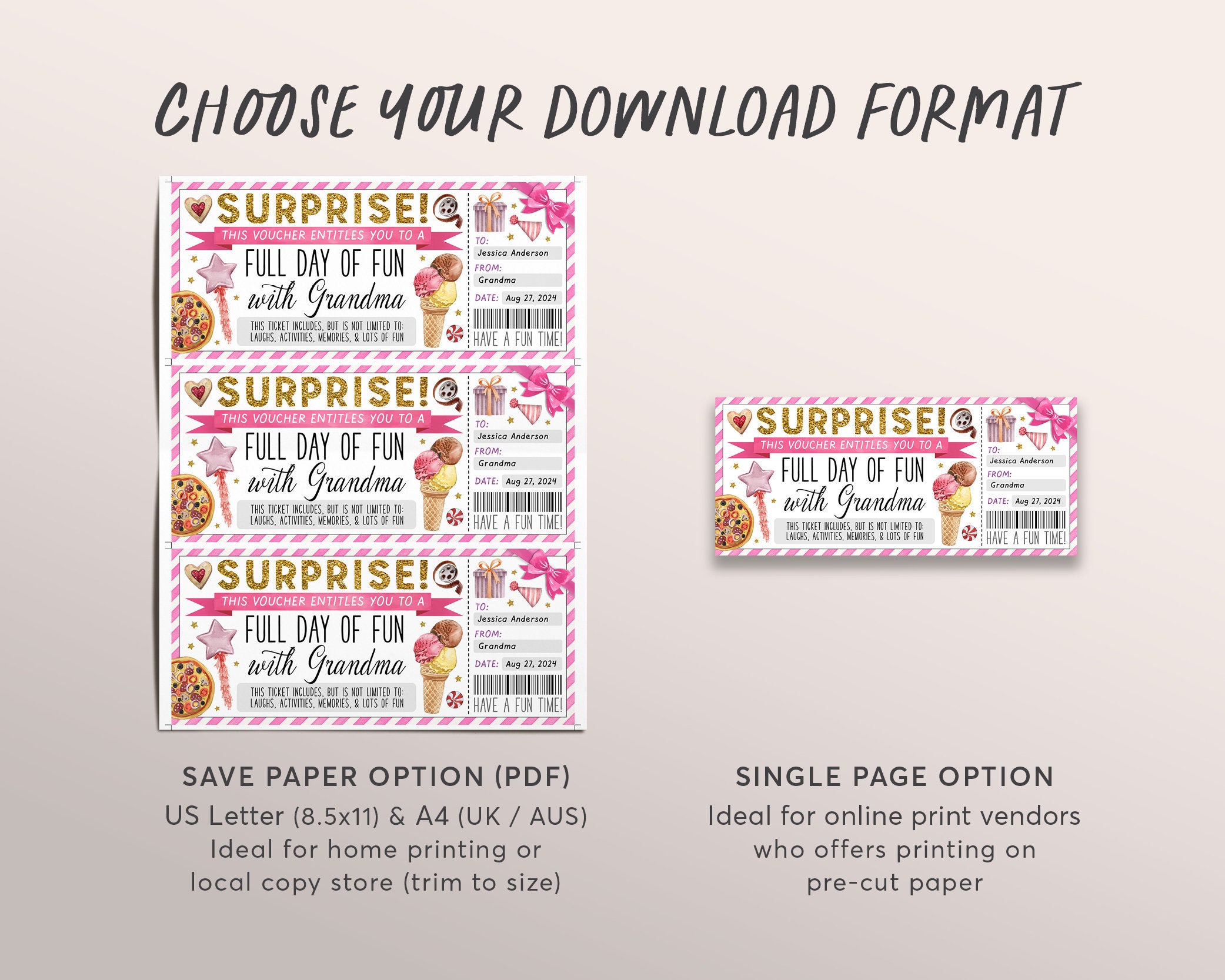 Fun Day Ticket Editable Template, Surprise Day of Fun With Grandma Gift ...
