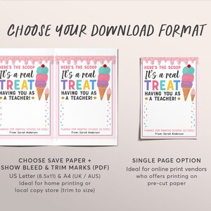 Teacher Appreciation Gift Card Holder Editable Template, Ice Cream Gift ...