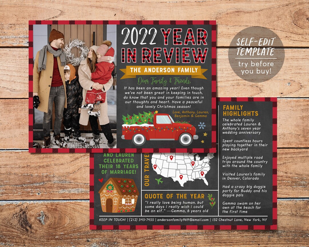 Year in Review Infographic Christmas Card Editable Template, Rustic New ...