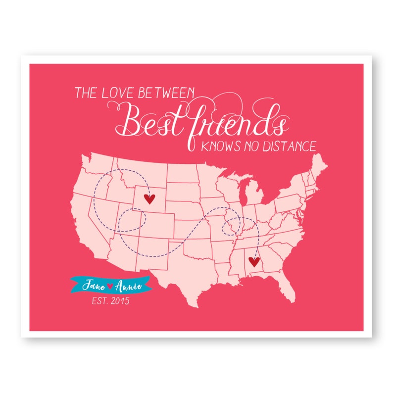 Best Friend Mapbest Friends Maplong Distance | Etsy