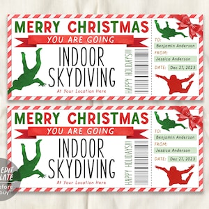 Christmas Indoor Skydiving Gift Certificate Ticket Editable Template ...