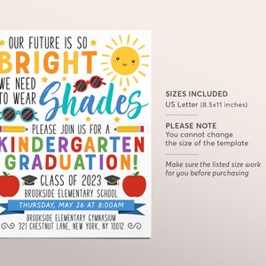 Kindergarten Graduation Invitation Flyer Editable Template, Preschool ...