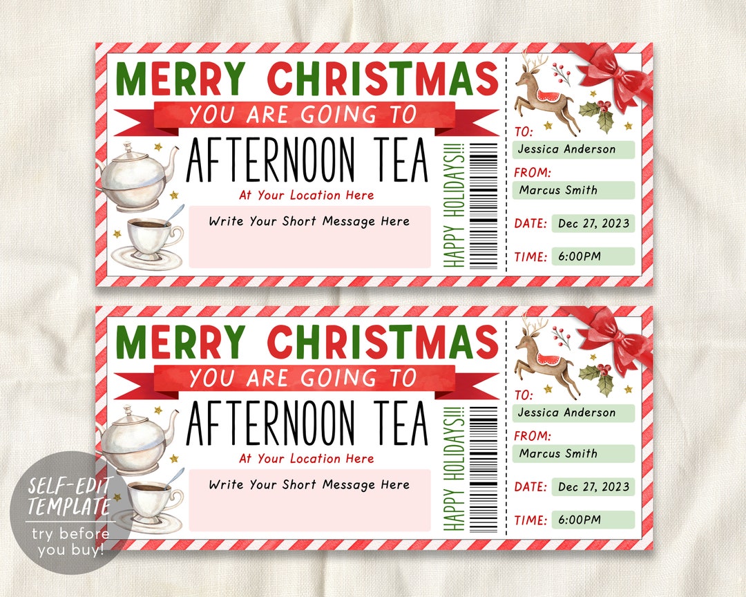 Afternoon Tea Gift Voucher Ticket Editable Template, English Afternoon ...
