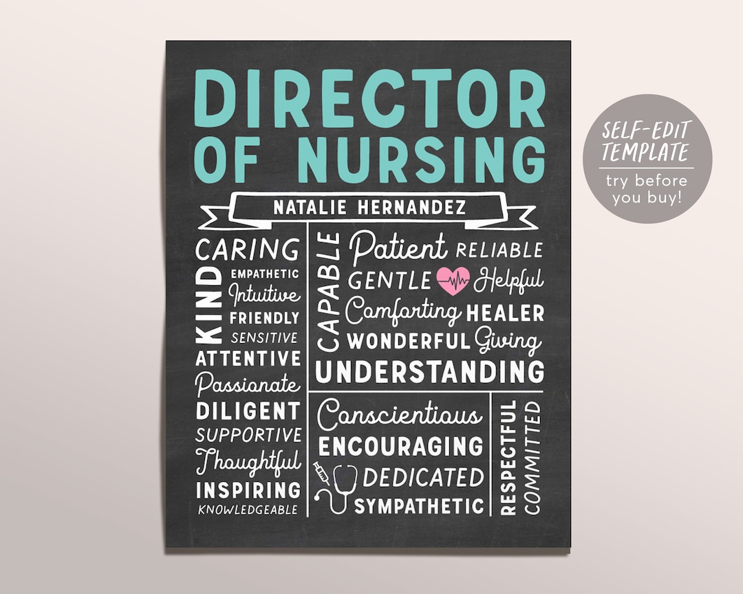 Editable Director of Nursing Chalkboard Gift Print Template ...