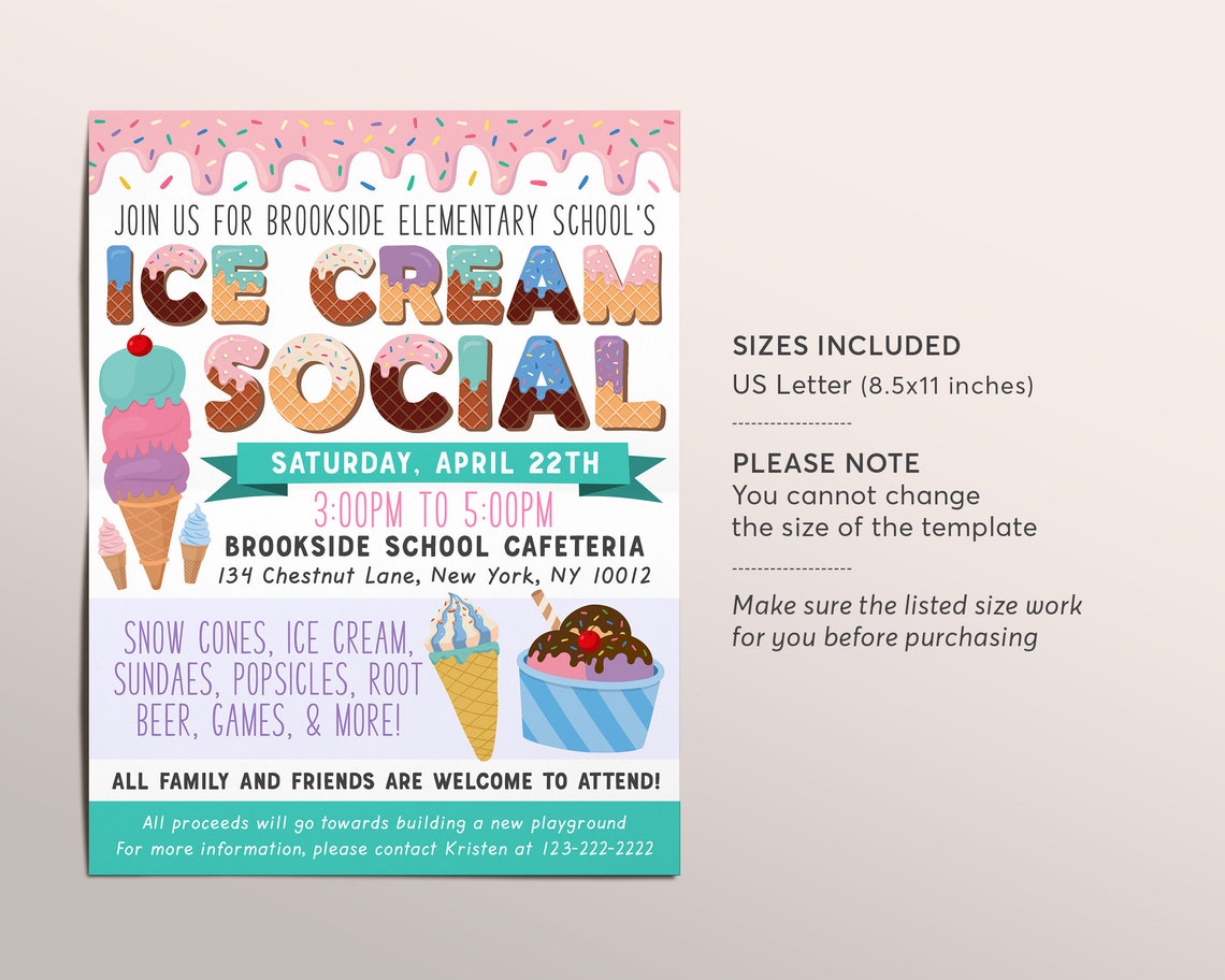 Ice Cream Social Flyer Editable Template, Teacher Appreciation Week ...