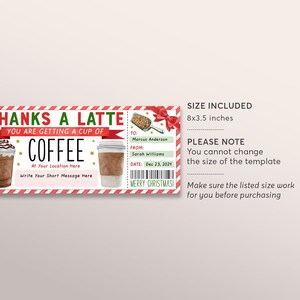 Christmas Thanks A Latte Gift Coupon Editable Template, Surprise ...