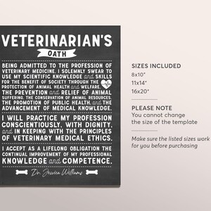 Editable Veterinarian's Oath Chalkboard Gift Print Template, Animal ...